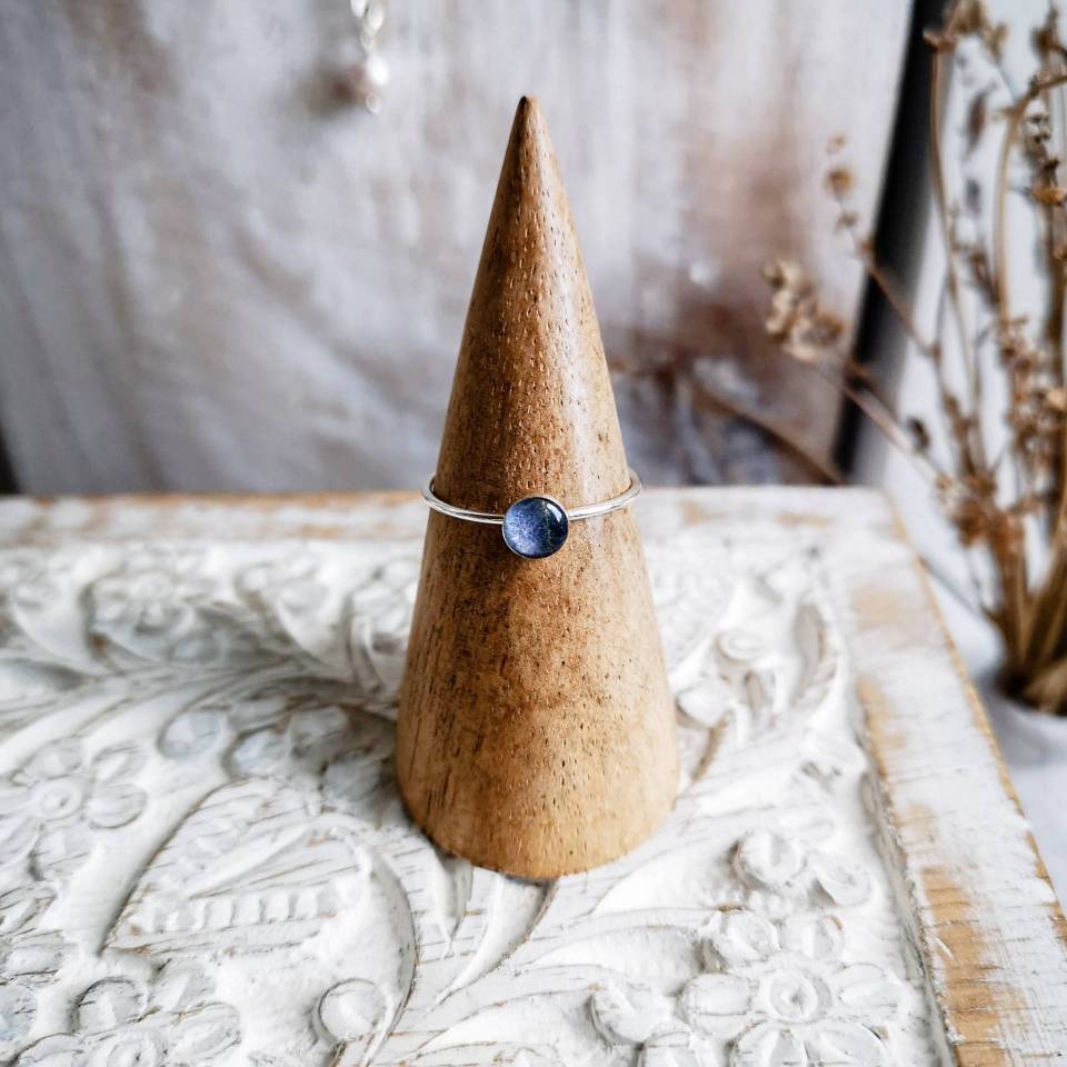 Blue Hydrangea Stacking Ring, True Blue ~ Sterling Silver - Birch Artisan Studio