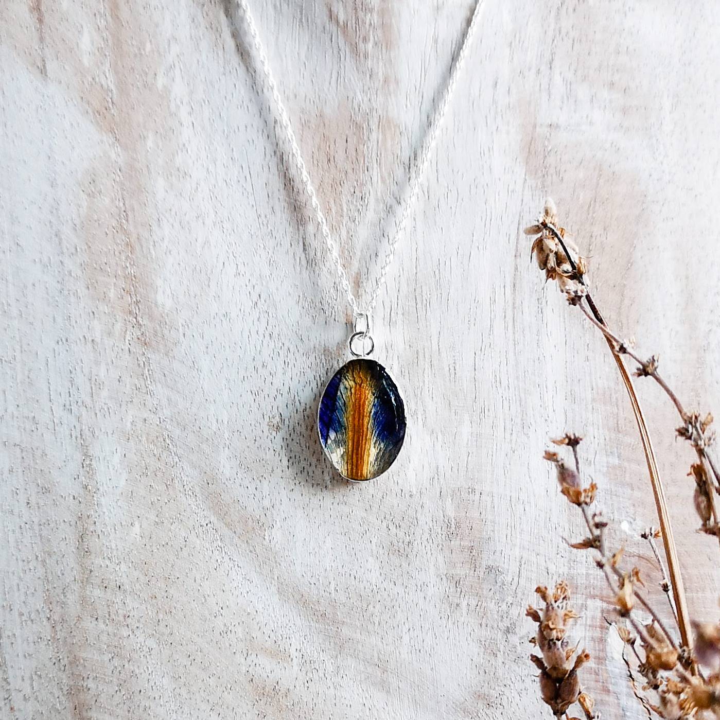 Iris Necklace ~ Sterling Silver Oval - Birch Artisan Studio